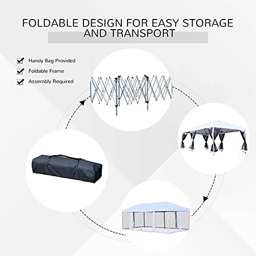 Outsunny 10' x 20' Pop Up Canopy with 6 Sidewall Mesh Netting, Outdoor Party Event Tent with Oxford Fabric Roof for Backyard Garden Patio, Cream White