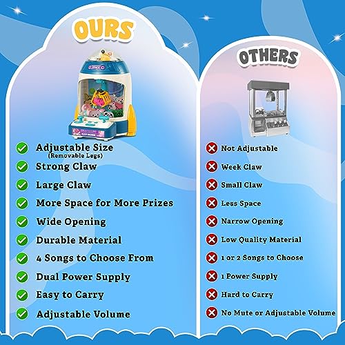 Bambibo Mini Claw Machine for Kids - Pre Assembled Blue Rocket Shaped, Vending | Indoor Toys Arcade Machines Home Game with Music Age 3-8, Pink