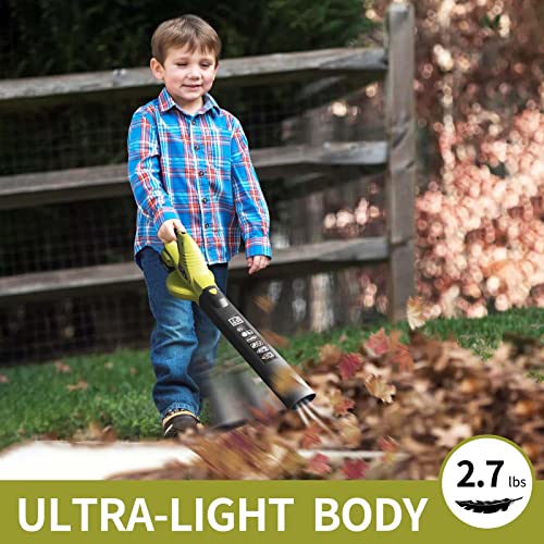 SEYVUM Leaf Blower - 320CFM 150MPH 20V Leaf Blower Cordless with 2 X 2.0 Battery & Charger, Electric Leaf Blower for Lawn Care, Battery Powered Leaf Blower Lightweight for Snow Blowing & Yard Cleaning