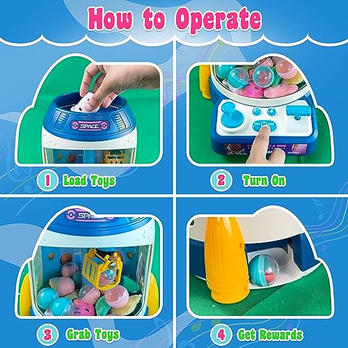 Bambibo Mini Claw Machine for Kids - Pre Assembled Blue Rocket Shaped, Vending | Indoor Toys Arcade Machines Home Game with Music Age 3-8, Pink
