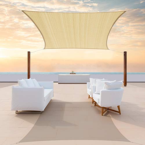 ColourTree 8' x 10' Beige Sun Shade Sail Rectangle Canopy Awning Fabric Cloth Screen - UV Block UV Resistant Heavy Duty Commercial Grade - Outdoor Patio Carport - (We Make Custom Size)