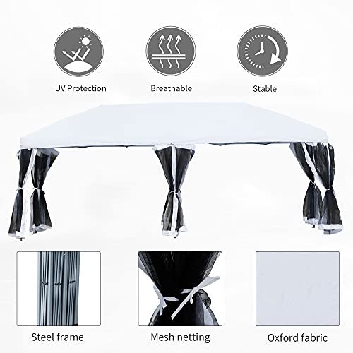 Outsunny 10' x 20' Pop Up Canopy with 6 Sidewall Mesh Netting, Outdoor Party Event Tent with Oxford Fabric Roof for Backyard Garden Patio, Cream White