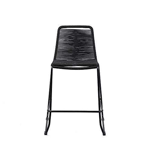 Armen Living Shasta 26" Outdoor Metal and Black Rope Stackable Counter Stool - Set of 2