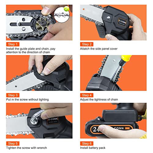 O-CONN Mini Chainsaw Chain, 6-Inch Replacement Guide Saw Chain for 6 inch Mini Cordless Electric Portable Battery Powered Handheld Chainsaw (4 Pieces, 37 Drive Links)