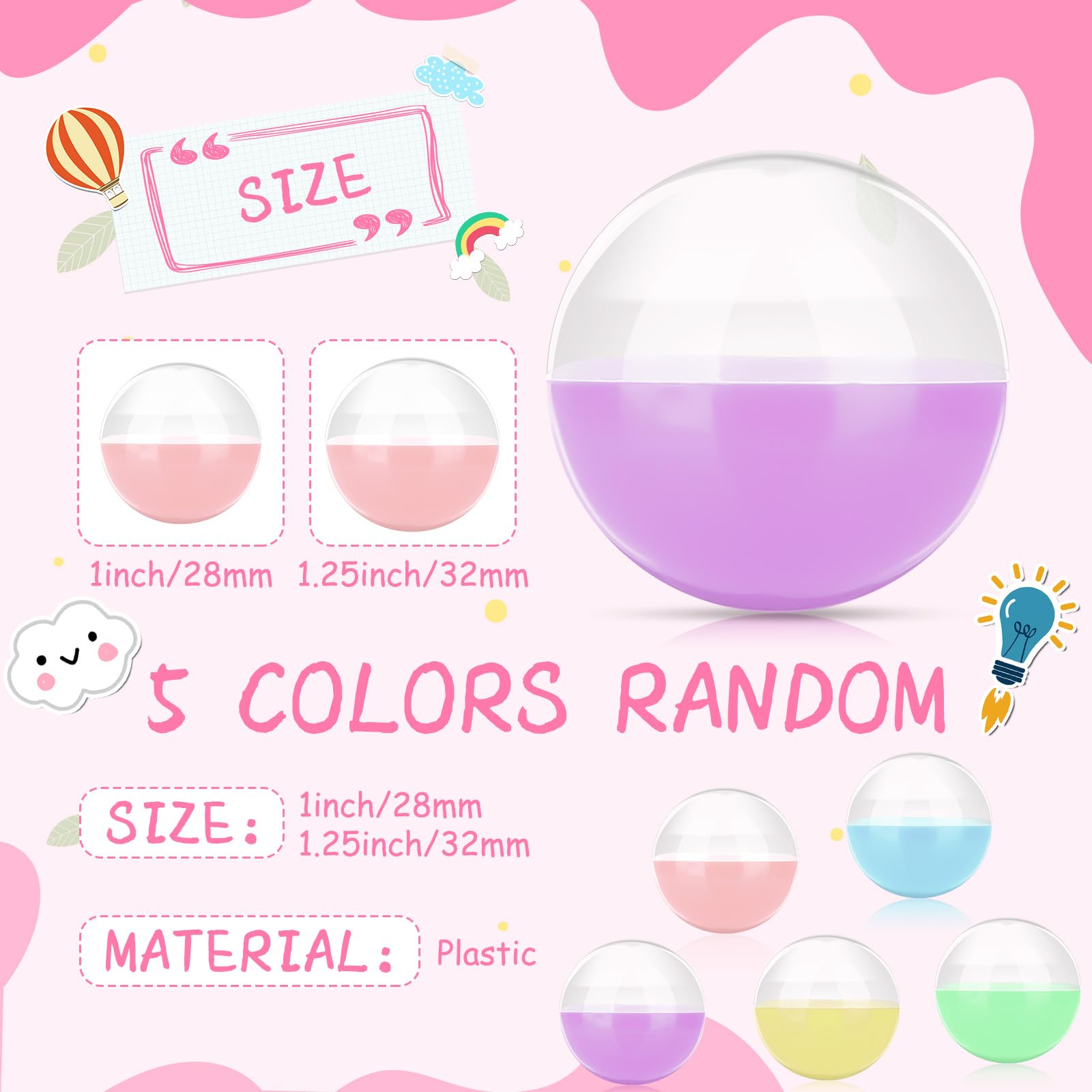 Libima 300 Pcs Gumball Machine Capsules Round Capsules 1.1" 1.25" Vending Machine Capsules Empty Clear Balls Toys Small Gumball Containers for Surprise Prize Party Favor (Sweet Color)