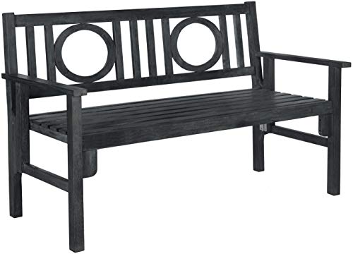 Safavieh PAT6714K Outdoor Collection Piedmont Grey Folding Bench, Dark Slate Gray