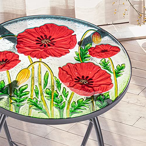 MUMTOP Outdoor Side Table - Small Mosaic Patio Table, Poppy 14β Accent Round Side Table Glass Plant Stand for Garden Patio Living Room