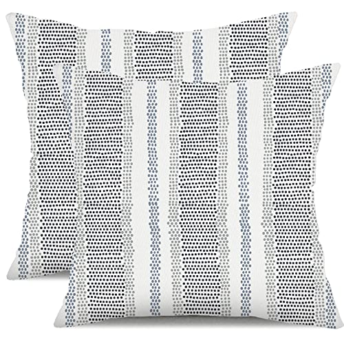 Black and White Outdoor Waterproof Striped Throw Pillow Covers 18x18 Inch Set of 2 Grey Blue Spot Decor Pillow Covers for Patio Funiture Garden Living Room
