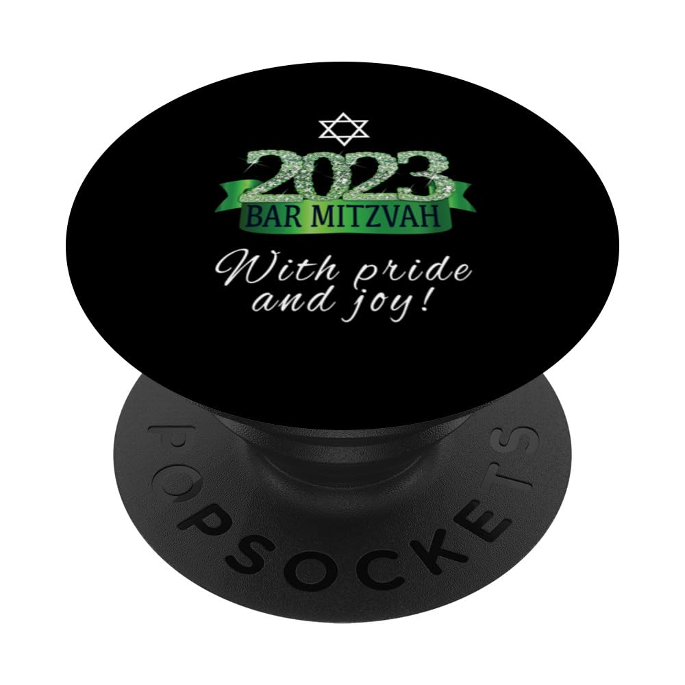 Bar Mitzvah 2023 I With Pride & Joy I Green Banner Decor PopSockets Standard PopGrip