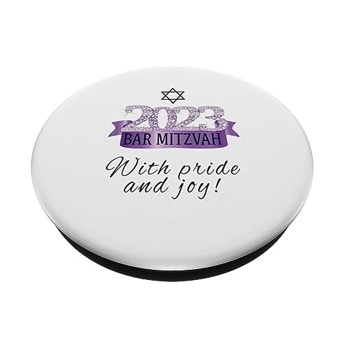 2023 Bar Mitzvah I Pride & Joy I White Purple Banner Decor PopSockets Standard PopGrip