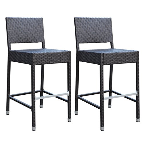 Strong Camel Dark Coffee Wicker Barstool Indoor Outdoor Patio Furniture All Weather Bar Stool-2 pcs