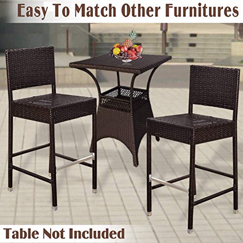 Strong Camel Dark Coffee Wicker Barstool Indoor Outdoor Patio Furniture All Weather Bar Stool-2 pcs