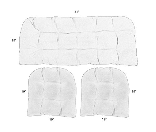 RSH Décor Indoor Outdoor Decorative 3 Piece Tufted Love Seat/Settee & 2 U-Shaped Chair Cushion Set for Wicker (Standard ~ 2-19”x19” & 41”x19”, Athens Matte Black Fretwork)