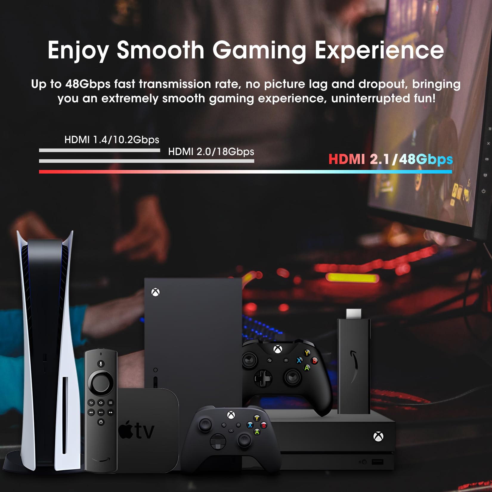 ROOFULL 4 Ports 8K HDMI 2.1 Switch 4 in 1 Out 8K@60Hz 4K@120Hz HDMI Switcher Selector with Remote Support 48Gbps HDR 10+ Dolby Vision/Atmos HDCP 2.3 CEC for PS5 4 Pro Xbox Apple TV Game PC Roku