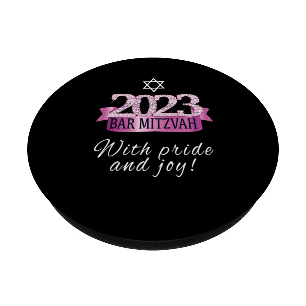 Bar Mitzvah 2023 I With Pride & Joy I Pink Banner Decor PopSockets Standard PopGrip
