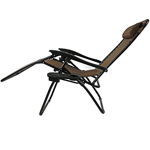 Sunnydaze Outdoor XL Zero Gravity Chair 2 Pack with Pillow and Cup Holder Folding Patio Lawn Recliner Dark Brown Set of 2