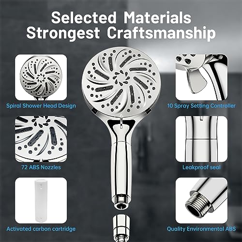 High Pressure Shower Head with Handheld - Filtered Shower Head with Pause and Jet ๐๐ Modes, Removable Powerful Pressure Hand Held Showerhead with Extra Long Hose and Detachable Filter
