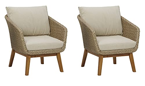 Signature Design by Ashley Outdoor Crystal Cave Patio Wicker Lounge Chair Set, 2 Count, Beige
