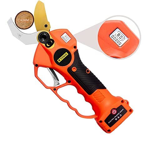 T TOVIA Professional Cordless Electric Pruning Shears Body without Battery, 25V Garden Tree Trimmer with Brushless Motor, 40mm Cutting Diameter, LCD Power Display