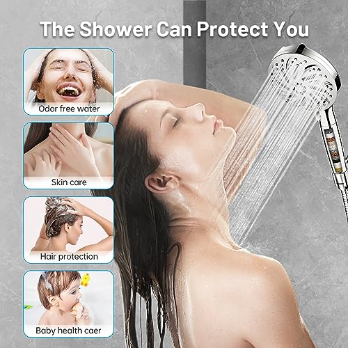 High Pressure Shower Head with Handheld - Filtered Shower Head with Pause and Jet ๐๐ Modes, Removable Powerful Pressure Hand Held Showerhead with Extra Long Hose and Detachable Filter