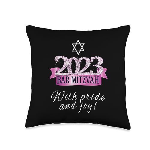 2023 Bar Mitzvah Gifts & Decorations For Boys Bar Mitzvah 2023 I with Pride & Joy I Pink Banner Decor Throw Pillow, 16x16, Multicolor