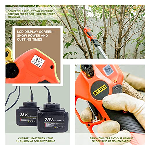 T TOVIA Professional Cordless Electric Pruning Shears Body without Battery, 25V Garden Tree Trimmer with Brushless Motor, 40mm Cutting Diameter, LCD Power Display