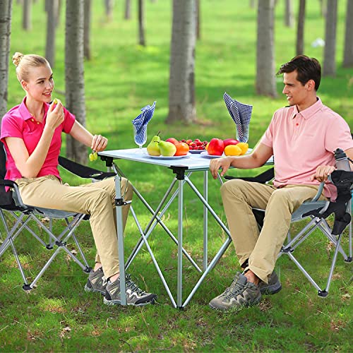 YSSOA Oversized Camping Folding Chair with Cup Holder, Side Cooler Bag, Heavy Duty Steel Frame Fully P Added Quad Armchair for Outdoors, 1-Pack, Grey
