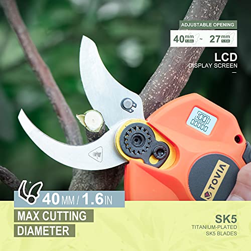 T TOVIA Professional Cordless Electric Pruning Shears Body without Battery, 25V Garden Tree Trimmer with Brushless Motor, 40mm Cutting Diameter, LCD Power Display