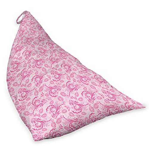 Ambesonne Pink Lounger Chair Bag, Hand-Drawn Flowers Dots Curly Leaves with Butterflies Romantic Love Design, High Capacity Storage with Handle Container, Lounger Size, Pink and Pale Pink