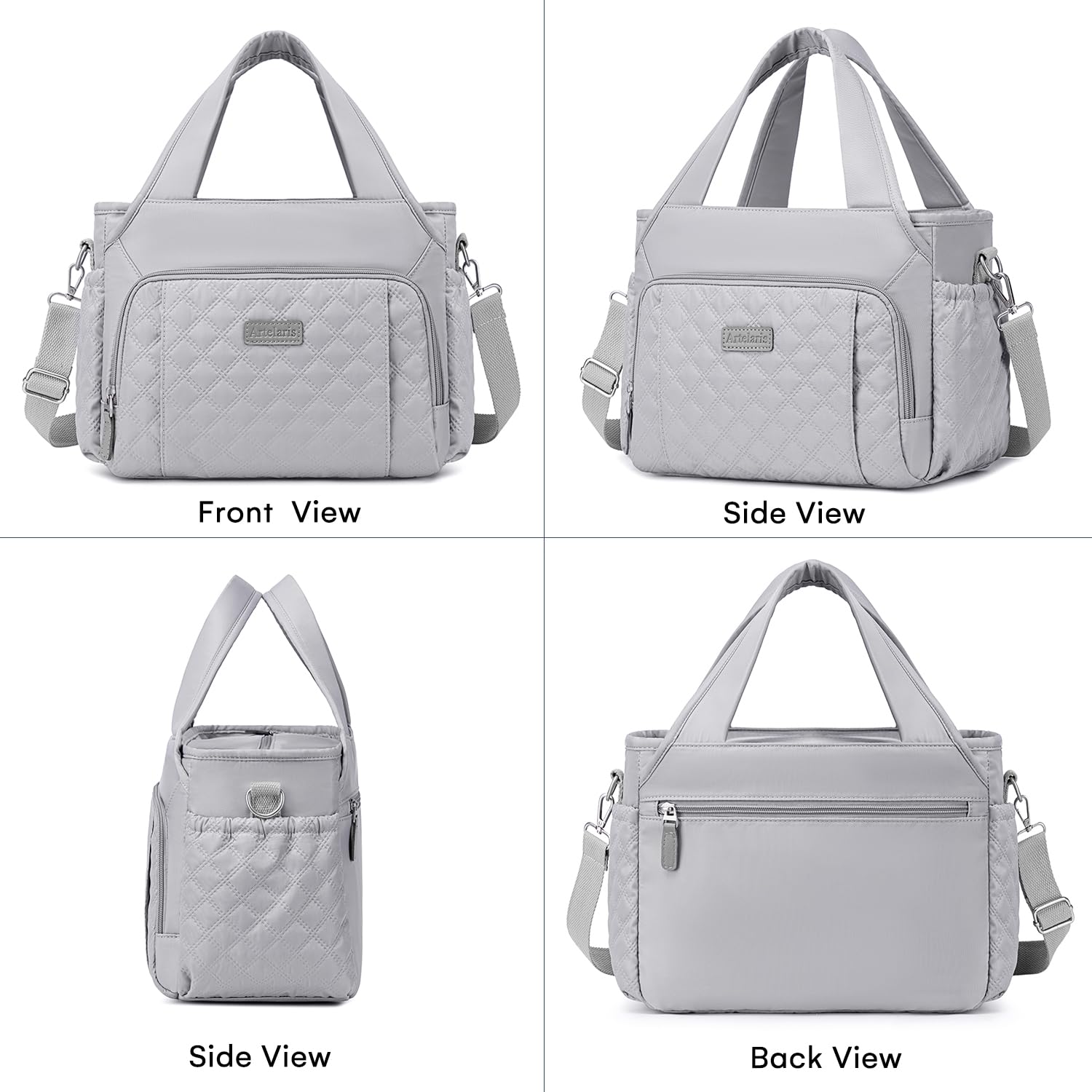 Artelaris Lunch Bag for Women, Insulated Lunch Box for Work, Large Leakproof Cooler Purse with Side Pockets & Removable Shoulder Strap Women's Lunch Tote Bag for Picnic Beach Cute Lunch Bags (Gray)