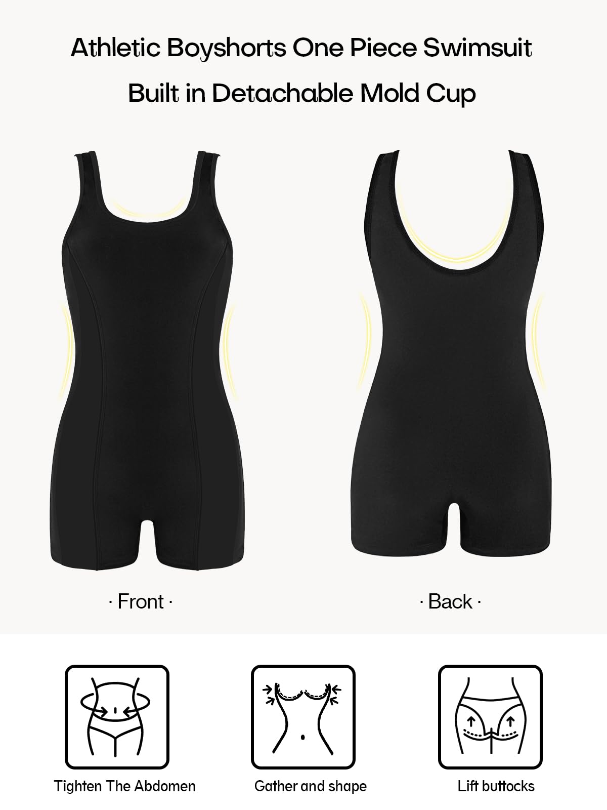 Ocean Blues Women's Black Athletic Boyshorts One Piece Bathing Suit with Contrasting Panels Swimsuits Built-in Bra Active Swimwear Size XXX-Large