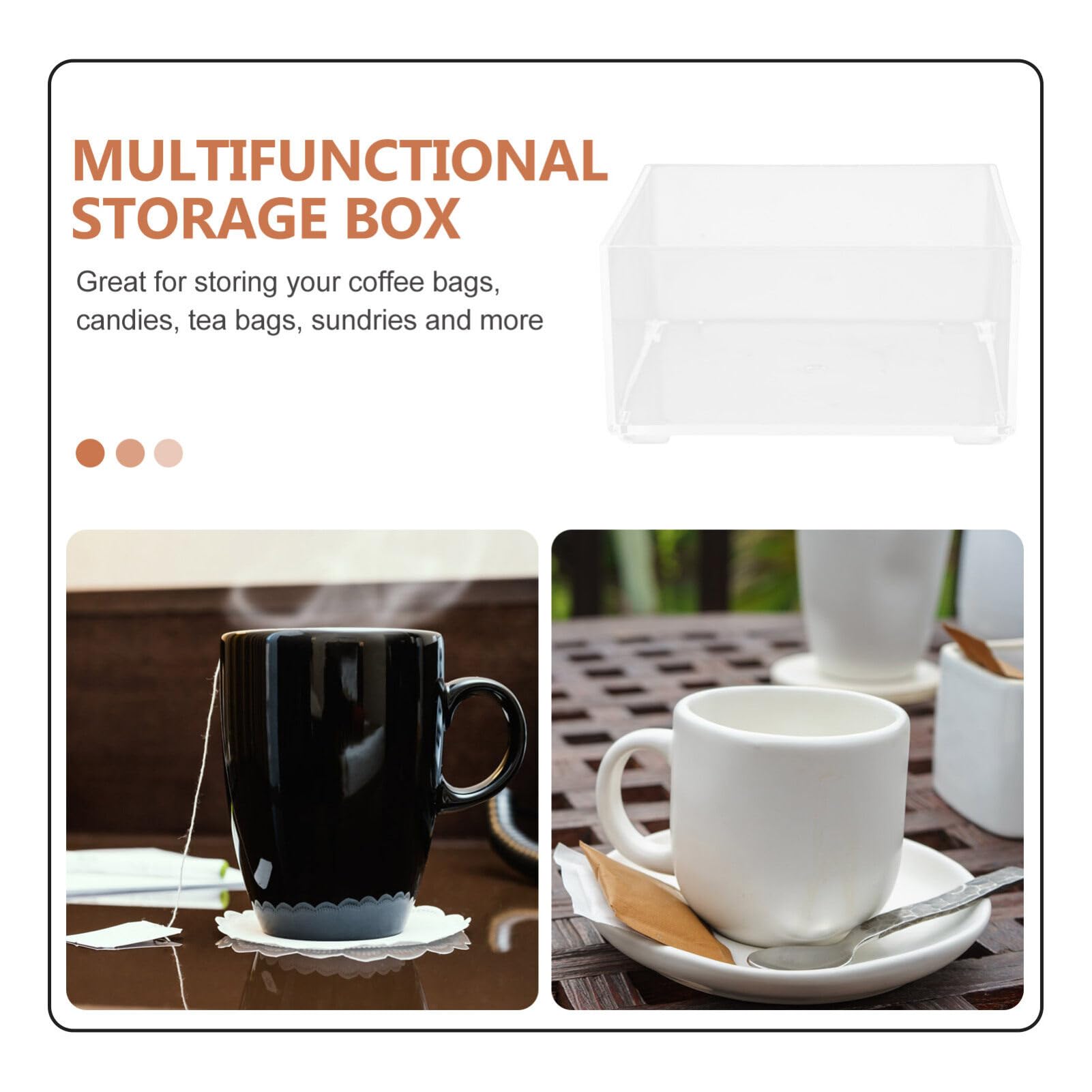 HEMOTON Tea Bag Bin Storage Organizer for Kitchen Tea Bag Organizer Desktop Acrylic Box Storage Transparent Coffee Bag Holder Sundries Box Sugar Packet Holder for Countertops Pantries, S