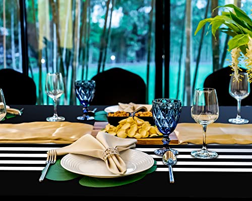 Disposable Boho Black and White Striped Tablecloth, 86 x 54 Inch Rectangle Plastic Table Cover for Birthday Party, Wedding, Reception, Bridal Showers Modern Wedding Party Decoration (3 Pieces)