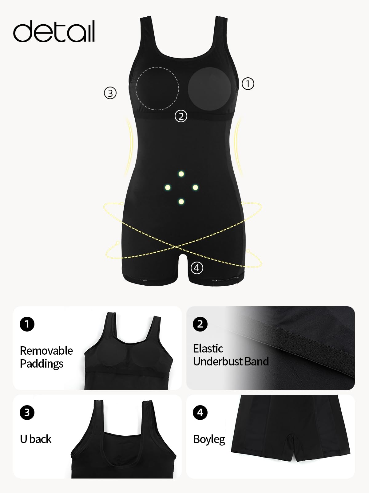 Ocean Blues Women's Black Athletic Boyshorts One Piece Bathing Suit with Contrasting Panels Swimsuits Built-in Bra Active Swimwear Size XXX-Large