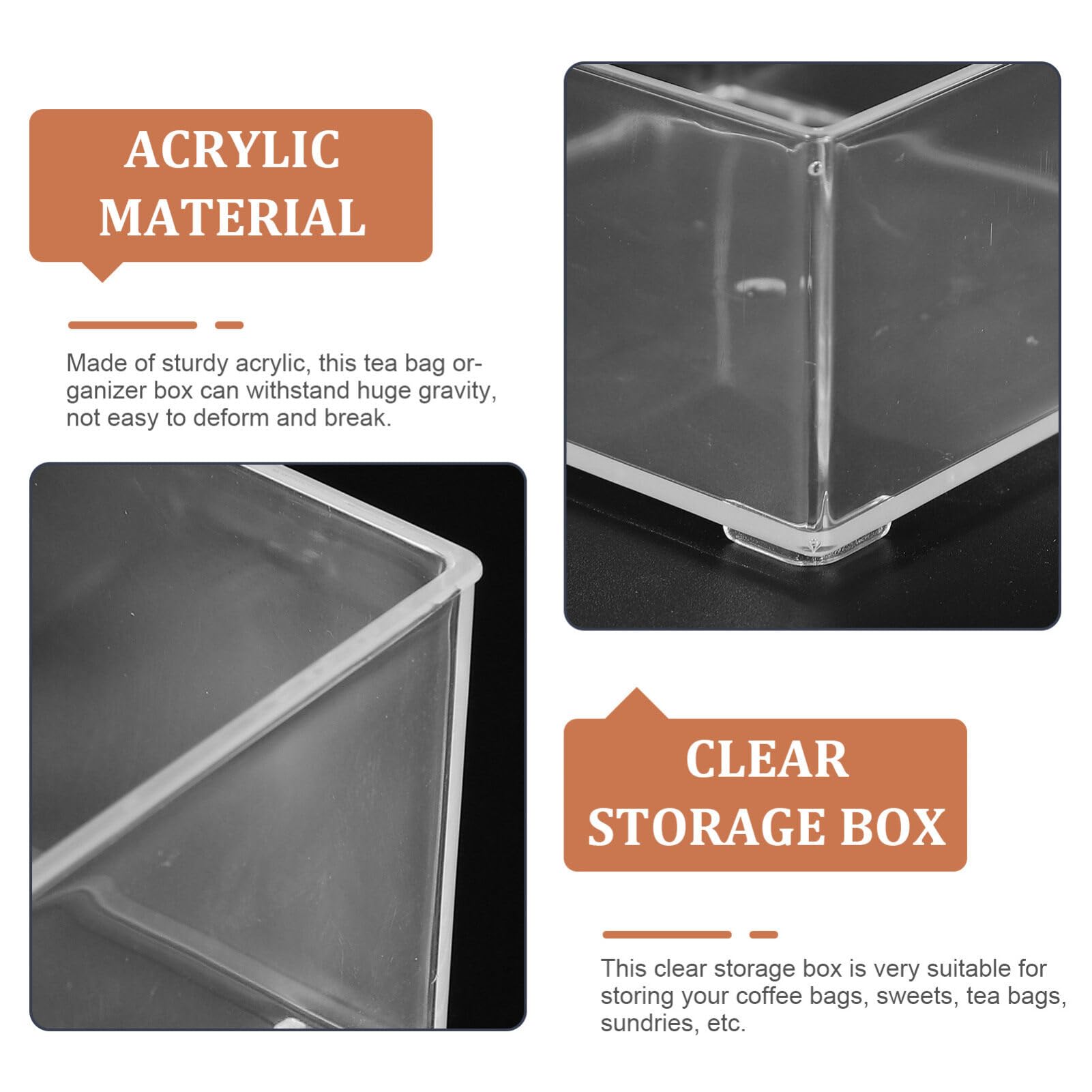 HEMOTON Tea Bag Bin Storage Organizer for Kitchen Tea Bag Organizer Desktop Acrylic Box Storage Transparent Coffee Bag Holder Sundries Box Sugar Packet Holder for Countertops Pantries, S