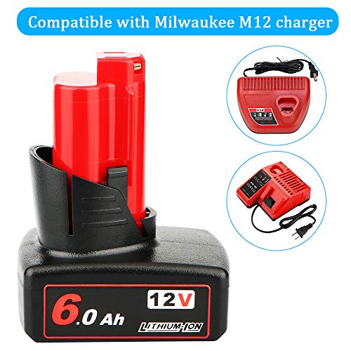 TENMOER 2 Pack 6.0Ah Compatible with Milwaukee M12 Battery Replacement for Milwaukee M12 12V Batteries 48-11-1860