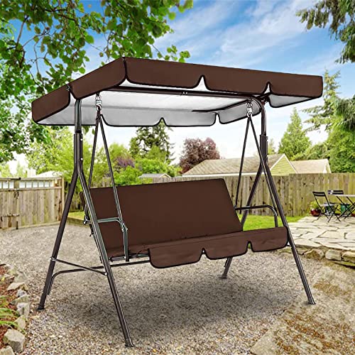 Swing Canopy&Swing Cushion Replacement 3 Seater Sets,Swing Canopy Cover Waterproof Oxford Cloth Garden Patio Outdoor, Garden Swing Seat Replacement Canopy, Double Swing Replacement Canopy (Brown C)