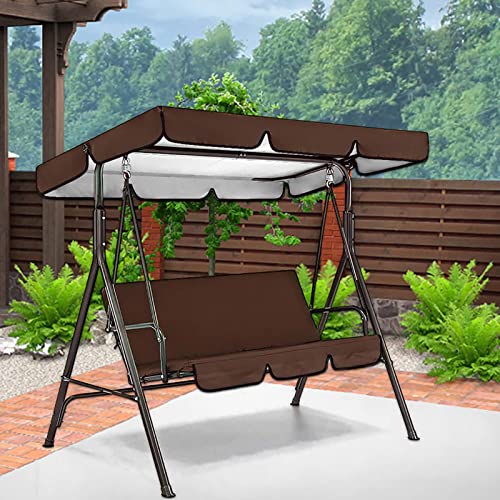 Swing Canopy&Swing Cushion Replacement 3 Seater Sets,Swing Canopy Cover Waterproof Oxford Cloth Garden Patio Outdoor, Garden Swing Seat Replacement Canopy, Double Swing Replacement Canopy (Brown C)