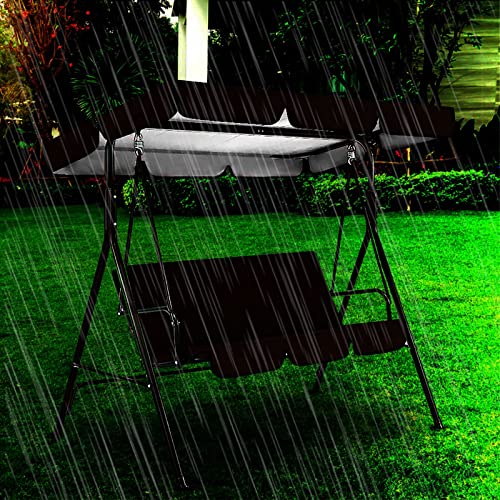 Swing Canopy&Swing Cushion Replacement 3 Seater Sets,Swing Canopy Cover Waterproof Oxford Cloth Garden Patio Outdoor, Garden Swing Seat Replacement Canopy, Double Swing Replacement Canopy (Brown C)