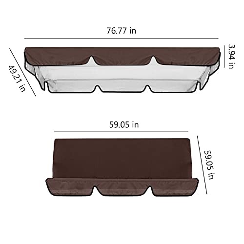 Swing Canopy&Swing Cushion Replacement 3 Seater Sets,Swing Canopy Cover Waterproof Oxford Cloth Garden Patio Outdoor, Garden Swing Seat Replacement Canopy, Double Swing Replacement Canopy (Brown C)