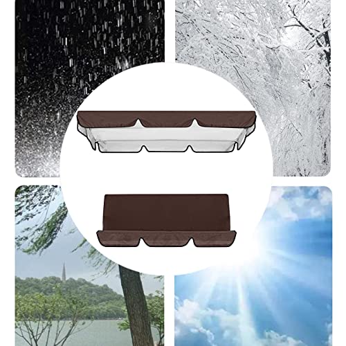 Swing Canopy&Swing Cushion Replacement 3 Seater Sets,Swing Canopy Cover Waterproof Oxford Cloth Garden Patio Outdoor, Garden Swing Seat Replacement Canopy, Double Swing Replacement Canopy (Brown C)
