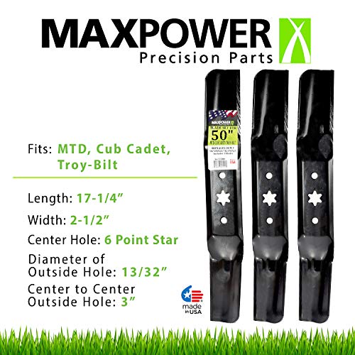 MaxPower 561558B 3 Blade Set for 50β Cut MTD, Cub Cadet, Troy-Bilt, Replaces OEM no. 942-05052A, 742-05052A, Black