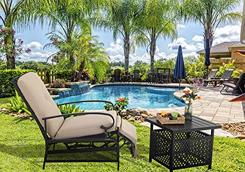MFSTUDIO Patio Recliner Chair Metal Adjustable Back Outdoor Lounge Chair with 100% Olefin Cushion(Beige)