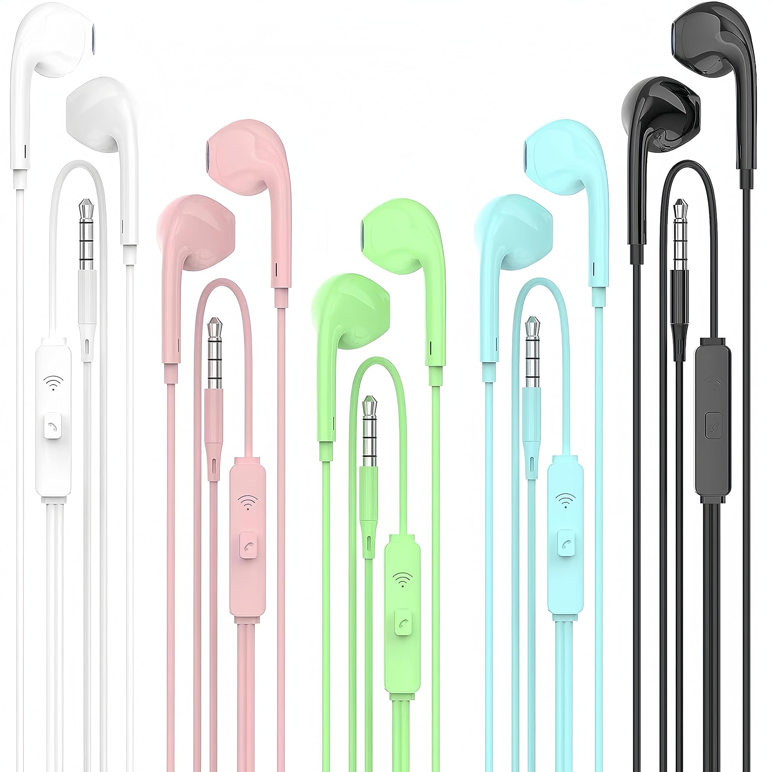 Earbuds Wired with Microphone 5 Pack, wired earbuds for school, Earphones with Powerful Heavy Bass Stereo, Noise Isolating, Ear Buds Compatible with Android, iPhone, iPod, iPad, and Most 3.5mm Jack