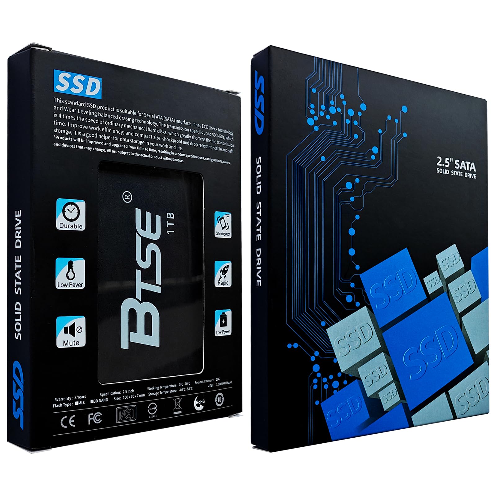 BTSE ITB SSD 3D NAND 2.5" SATA III Internal Solid State Drive, Up to 550 MB/s, Upgrade PC or Laptop Storage, BS001TB9-SS3J09