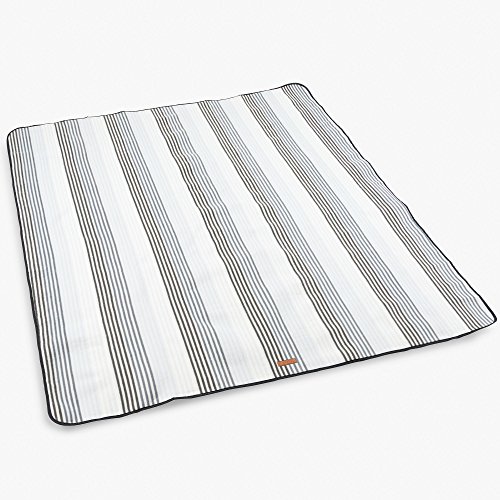 VonShef Picnic Blanket - Large 58" x 71" Soft Waterproof Folding Picnic Blanket for Outdoor Picnics, Beach, Camping - Gray Striped Pattern