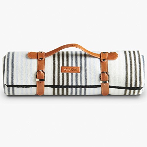 VonShef Picnic Blanket - Large 58" x 71" Soft Waterproof Folding Picnic Blanket for Outdoor Picnics, Beach, Camping - Gray Striped Pattern