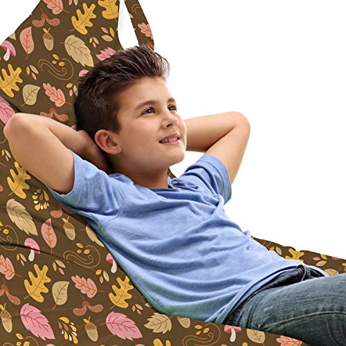 Ambesonne Autumn Lounger Chair Bag, Colorful Seasonal Elements Leaves Fall Down Oak Acorn Maple Leaf Print, High Capacity Storage with Handle Container, Lounger Size, Umber and Pale Orange