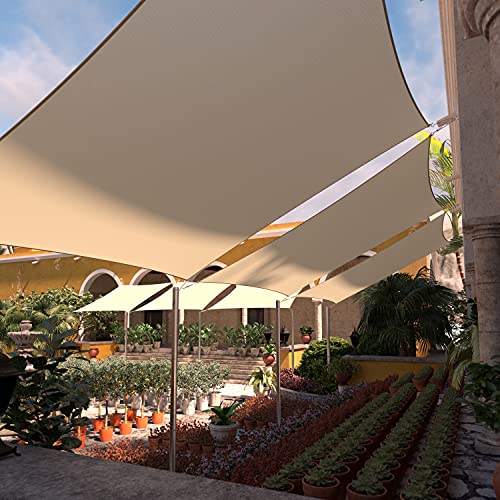 ColourTree 12' x 12' Beige Square CTAPS12 Sun Shade Sail Canopy Mesh Fabric UV Block - Commercial Heavy Duty - 190 GSM - 3 Years Warranty