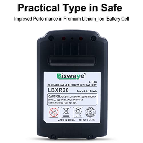 Biswaye 2-Pack 4.0Ah 20V Lithium Battery LBXR20 Compatible with Black and Decker 20V MAX Battery LBXR2520 LBXR2020 LB2X3020 LBX20 LB2X4020 LBX4020 and LST522 LHT2220 LST300 20V Max Tools